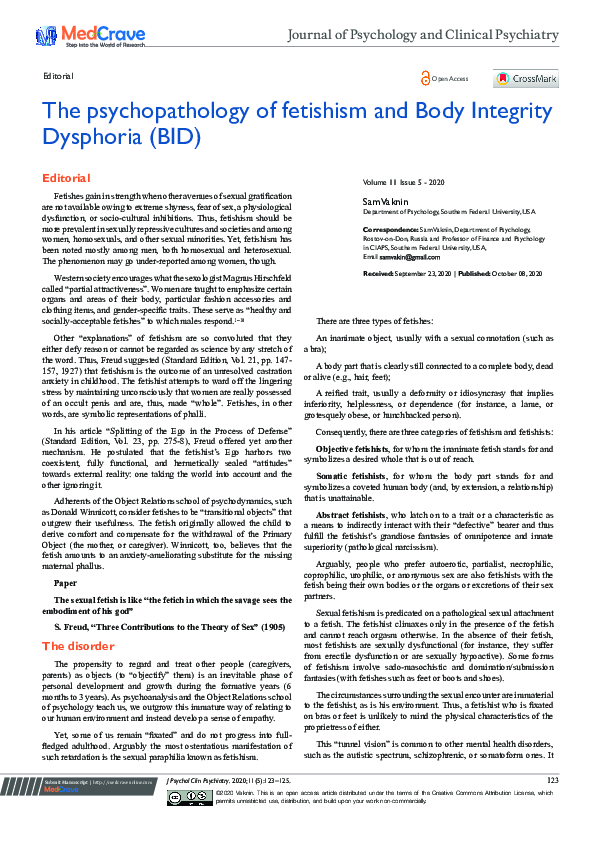 (PDF) The psychopathology of fetishism and Body Integrity Dysphoria (BID)