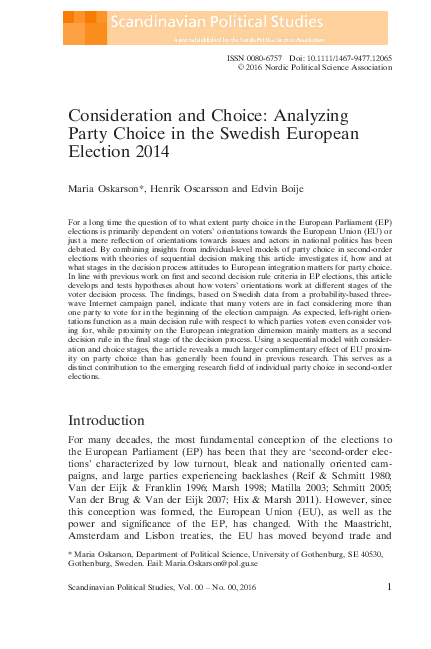 (PDF) Consideration and Choice: Analyzing Party Choice in the