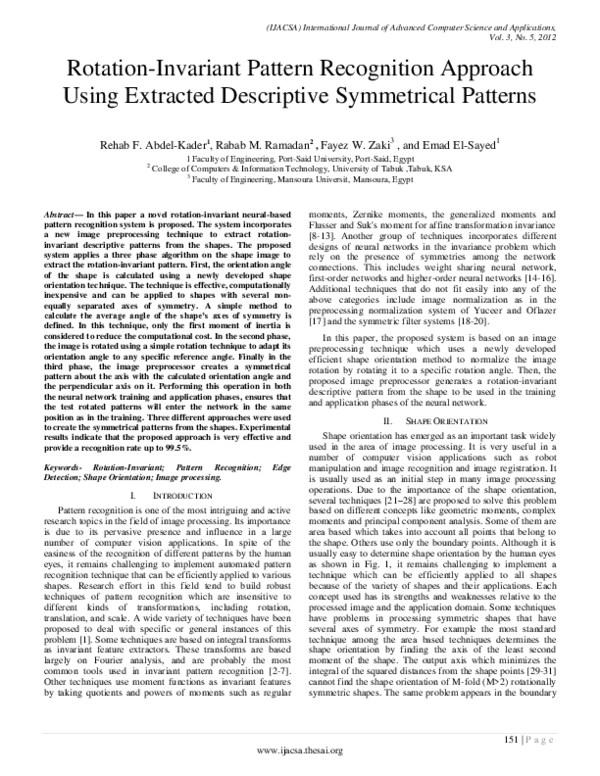 Pdf Rotation Invariant Pattern Recognition Approach Using Extracted Descriptive Symmetrical