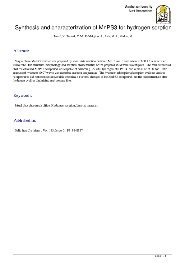 (PDF) Synthesis and characterization of MnPS3 for hydrogen sorption ...
