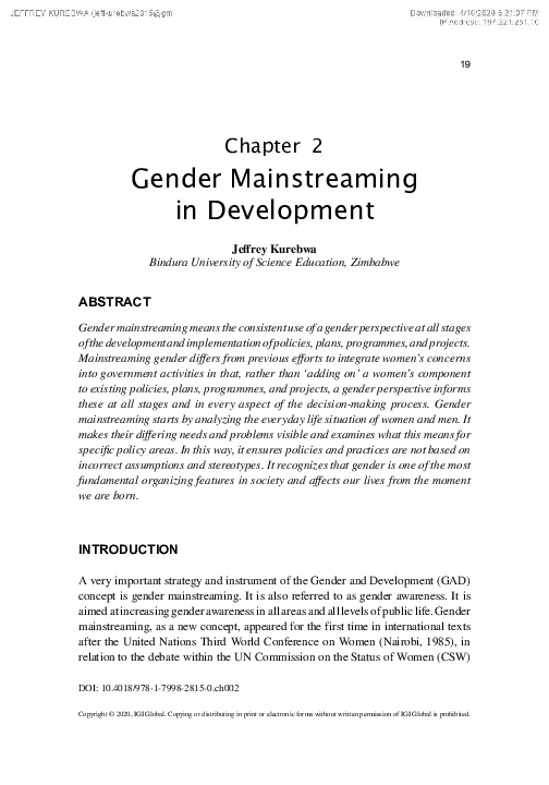 (PDF) GENDER MAINSTREAMING IN DEVELOPMENT