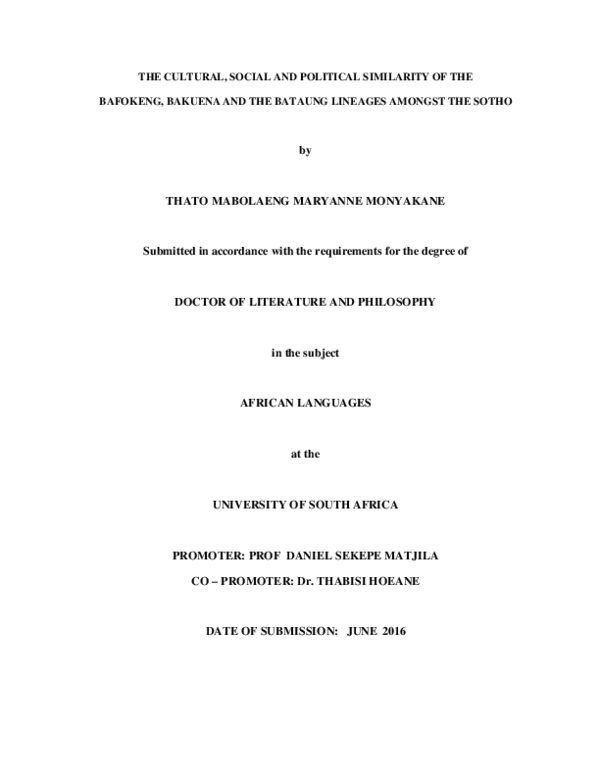(PDF) The cultural social and political similarity of the Bafokeng ...