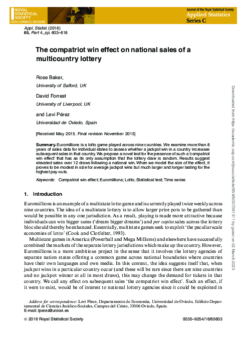 (PDF) The Compatriot Win Effect on National Sales of a Multicountry Lottery