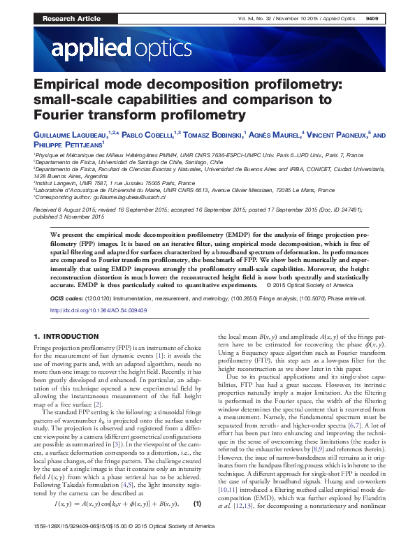 Pdf Empirical Mode Decomposition Profilometry Small Scale Capabilities And Comparison To