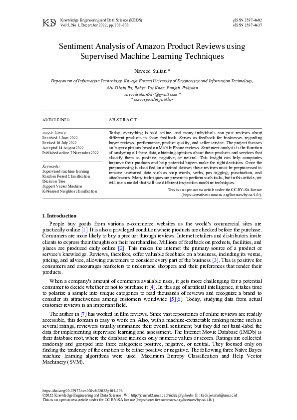 Pdf Sentiment Analysis Of Amazon Product Reviews Using Supervised