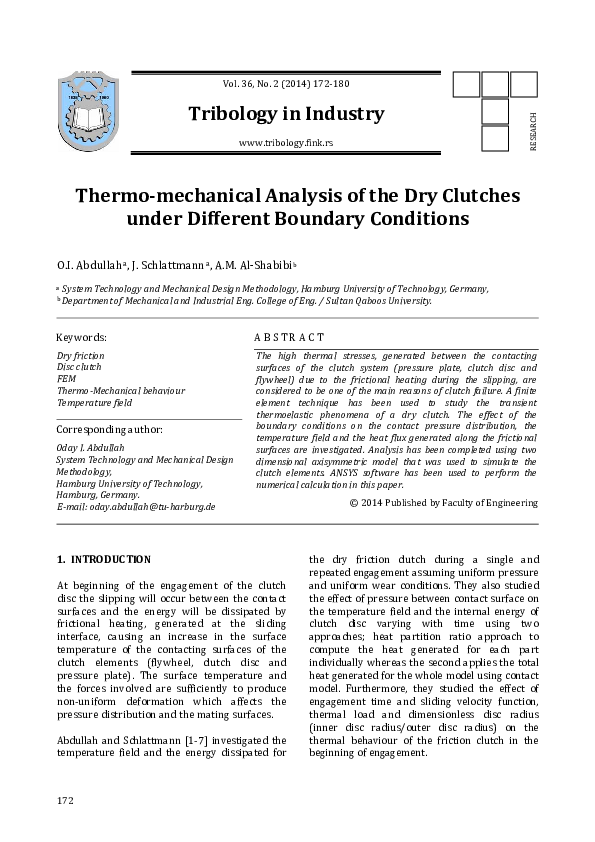 (PDF) Thermo-mechanical Analysis of the Dry Clutches under Different Boundary Conditions