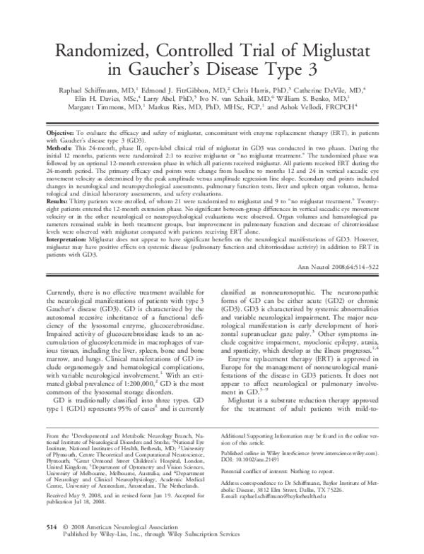 (PDF) Randomized, controlled trial of miglustat in Gaucher's disease type 3 | Larry Abel ...