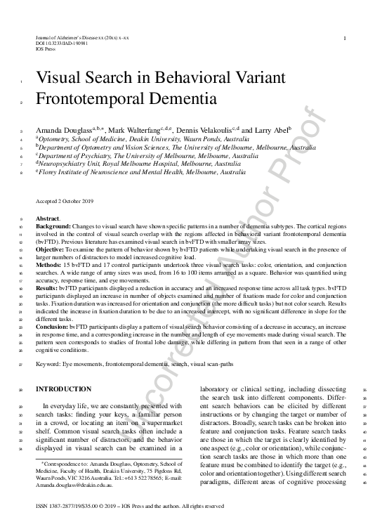 (PDF) Visual Search in Behavioral Variant Frontotemporal Dementia