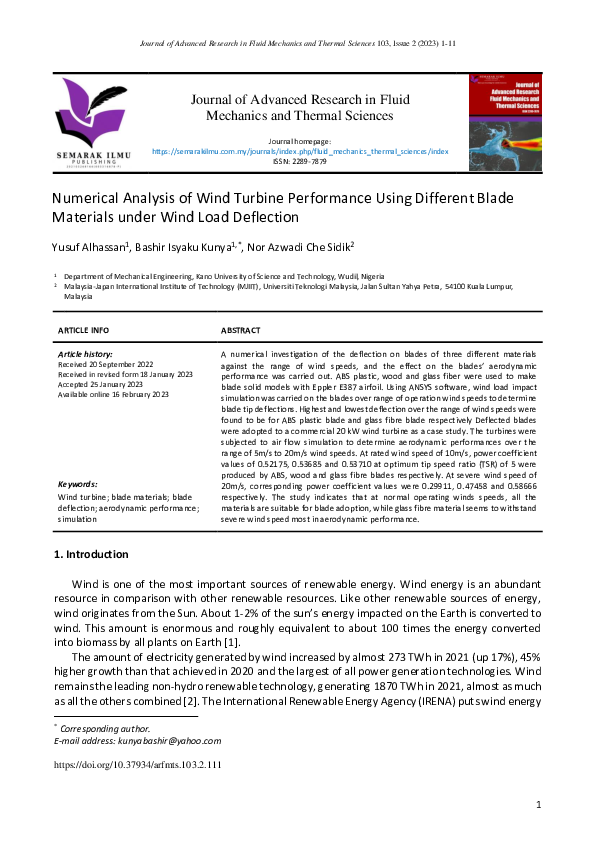 Pdf Numerical Analysis Of Wind Turbine Performance Using Different
