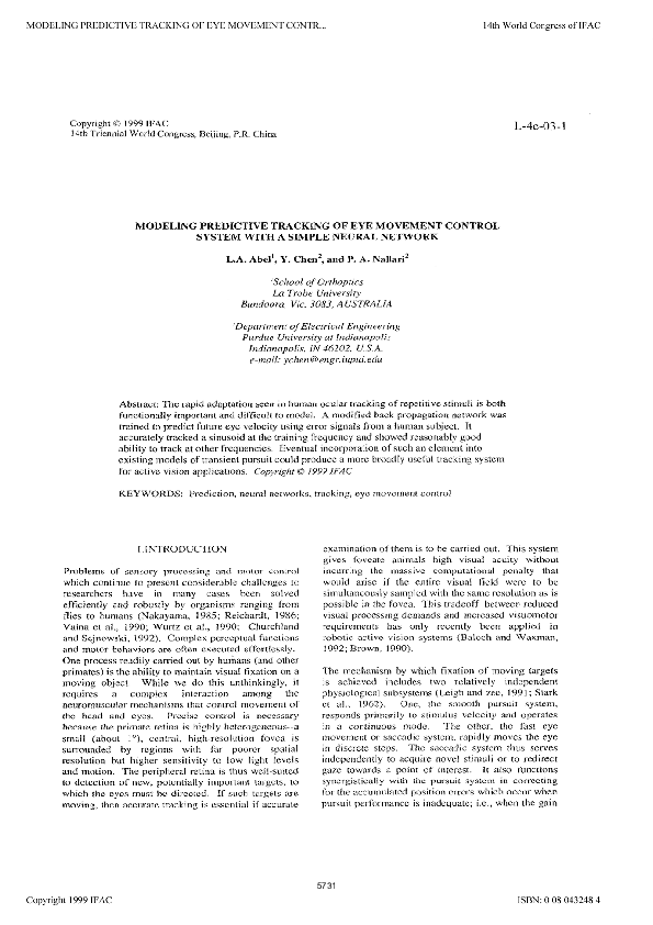 (PDF) Modeling predictive tracking of eye movement control system with a simple neural network