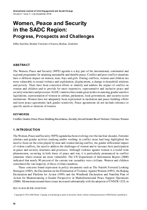 (PDF) Women, Peace and Security in the SADC Region: Progress, Prospects and Challenges