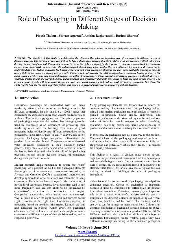 (PDF) Role of Packaging in Different Stages of Decision Making