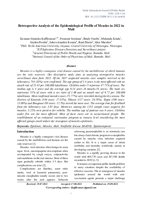 (PDF) Retrospective Analysis of the Epidemiological Profile of Measles ...