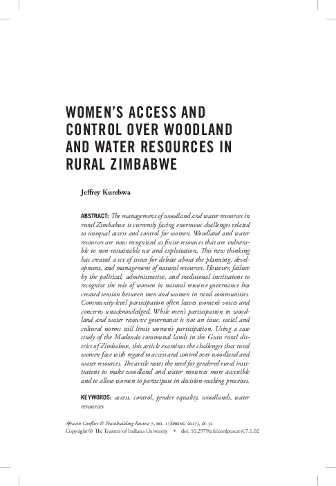 (PDF) Women's Access And control over WoodlAnd And WAter resources in ...