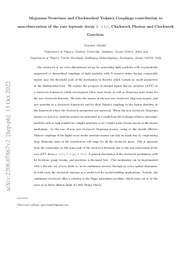 (PDF) Majorana Neutrinos and Clockworked Yukawa Couplings contribution ...