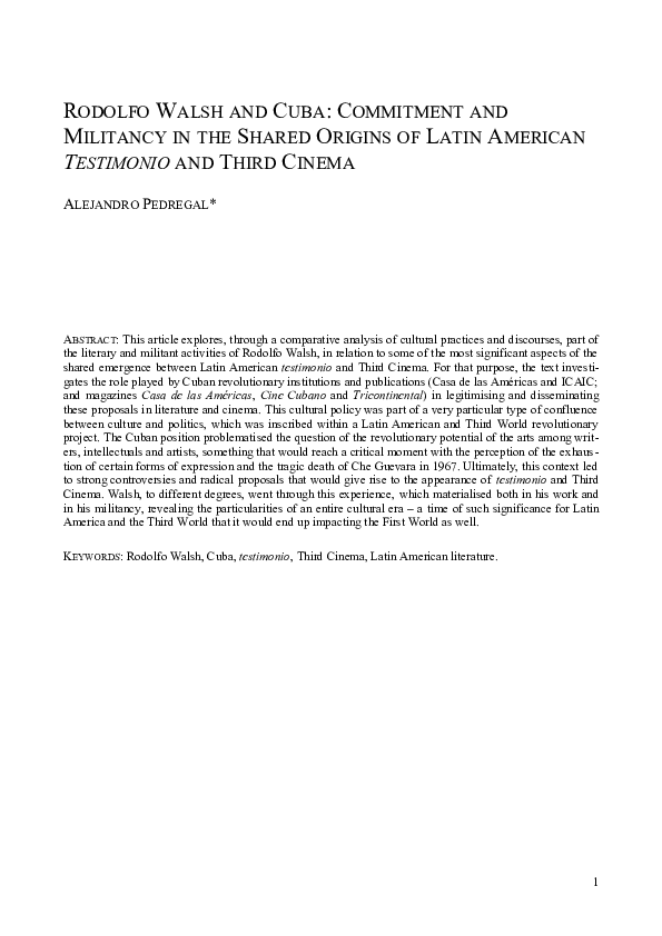 (DOC) Rodolfo Walsh and Cuba: Commitment and Militancy in the Shared ...
