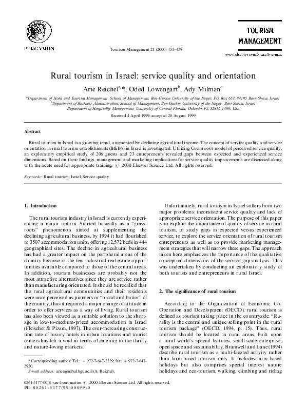 (PDF) Exploring Service Quality in Israeli Rural Tourism B&Bs