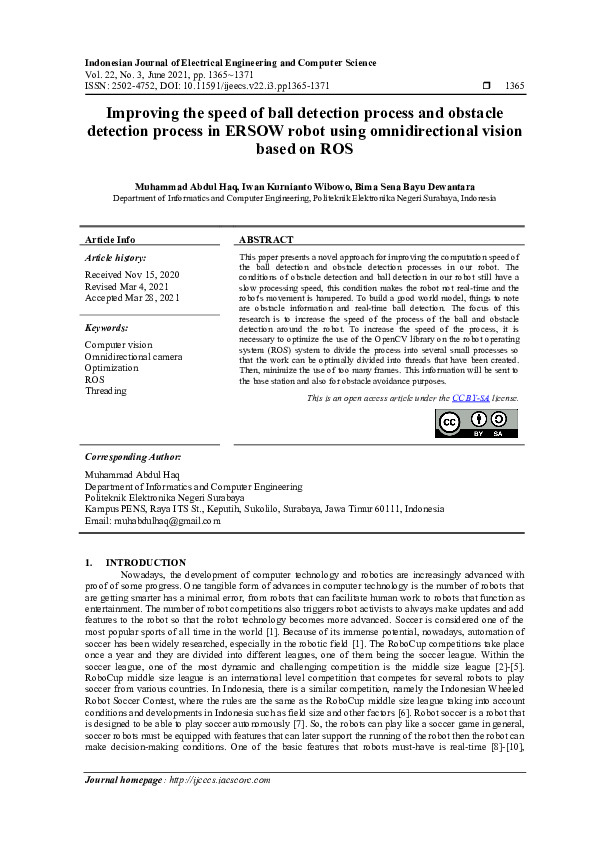 Pdf Improving The Speed Of Ball Detection Process And Obstacle Detection Process In Ersow