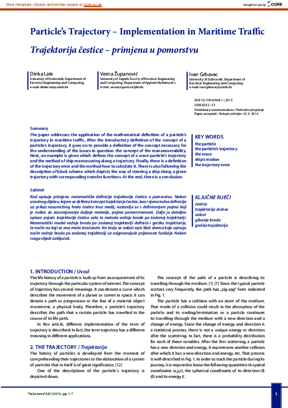 (PDF) Particle’s Trajectory – Implementation in Maritime Traffic ... (PDF) Particle’s Trajectory – Implementation in Maritime Traffic ...