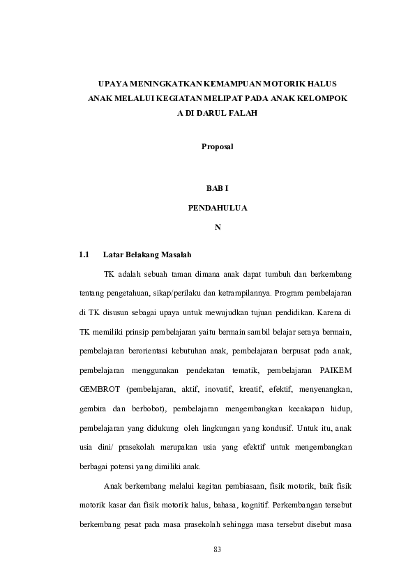 (DOC) UPAYA MENINGKATKAN KEMAMPUAN MOTORIK HALUS ANAK MELALUI KEGIATAN MELIPAT PADA ANAK ...