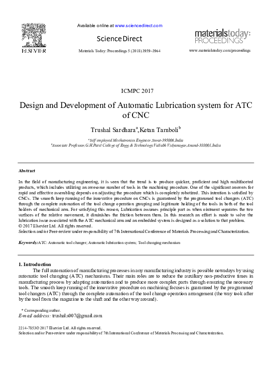 (PDF) Design and Development of Automatic Lubrication system for ATC of CNC