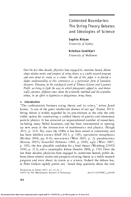 (PDF) Contested Boundaries: The String Theory Debates and Ideologies of ...