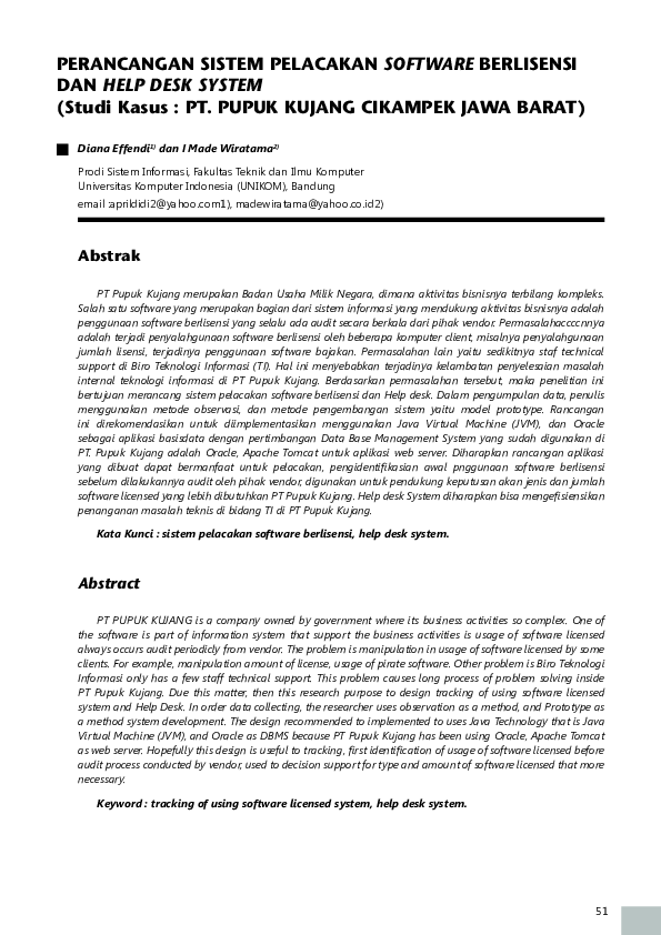 (PDF) PERANCANGAN SISTEM PELACAKAN SOFTWARE BERLISENSI DAN HELP DESK SYSTEM (Studi Kasus : PT ...