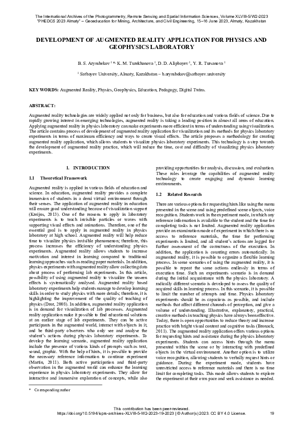(PDF) DEVELOPMENT OF AUGMENTED REALITY APPLICATION FOR PHYSICS AND GEOPHYSICS LABORATORY