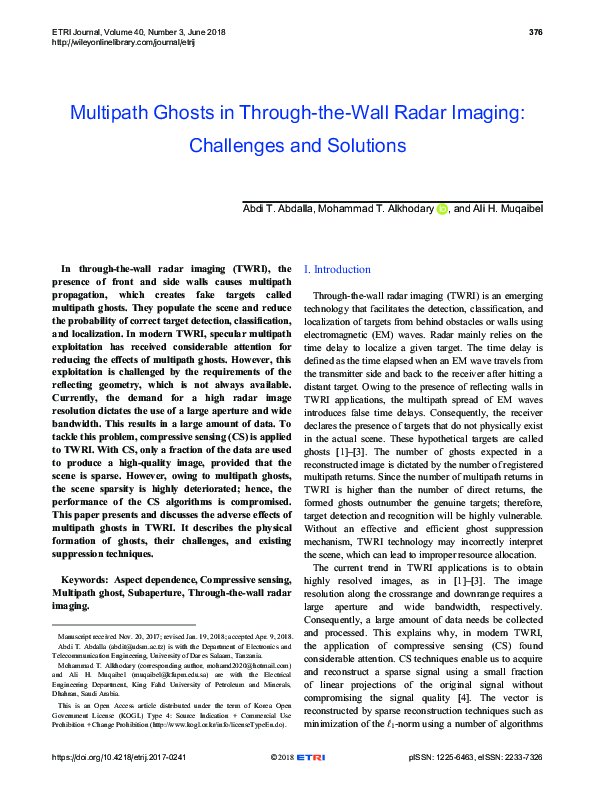 (PDF) Multipath Ghosts in Through-the-Wall Radar Imaging: Challenges ...