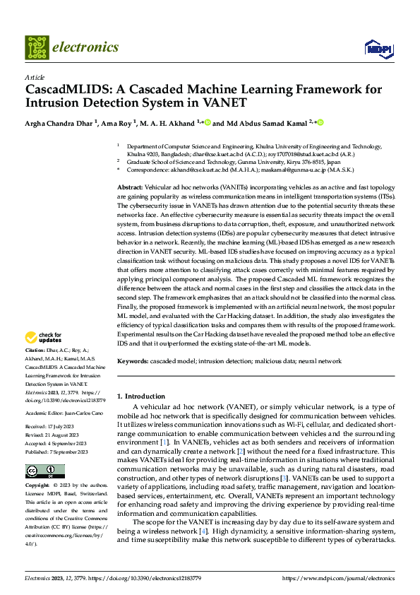 Pdf Cascadmlids A Cascaded Machine Learning Framework For Intrusion Detection System In Vanet