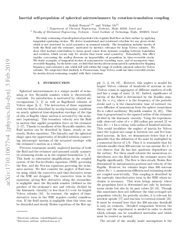 (PDF) Inertial self-propulsion of spherical microswimmers by rotation ...