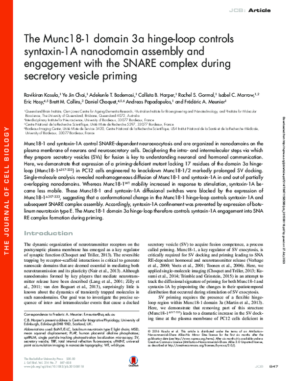 (PDF) The Munc18-1 domain 3a hinge-loop controls syntaxin-1A nanodomain ...