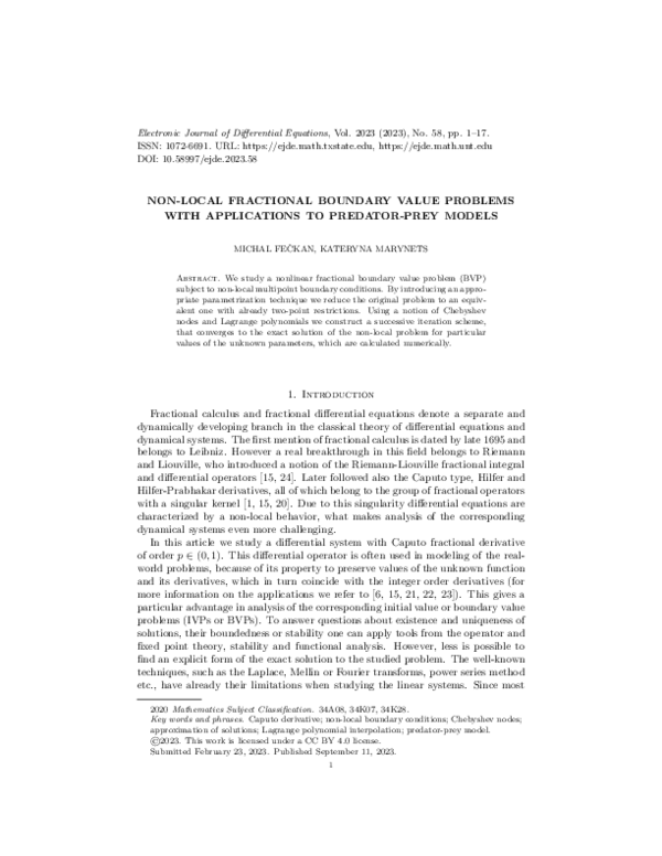 (PDF) Non-local fractional boundary value problems with applications to predator-prey models
