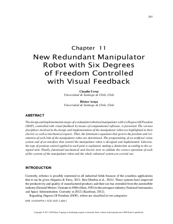 (PDF) New Redundant Manipulator Robot with Six Degrees of Freedom ...
