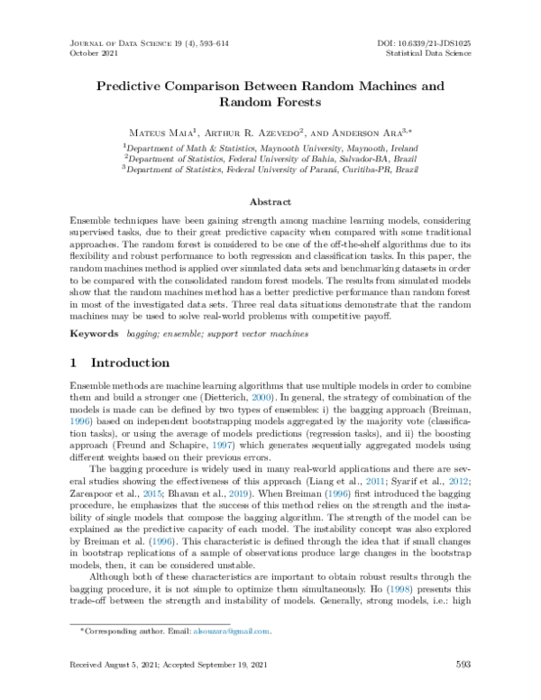 Pdf Predictive Comparison Between Random Machines And Random Forests