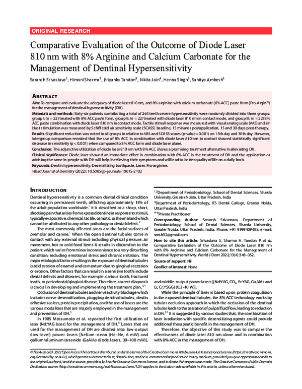 (PDF) Comparative Evaluation of the Outcome of Diode Laser 810 nm with 8% Arginine and Calcium ...
