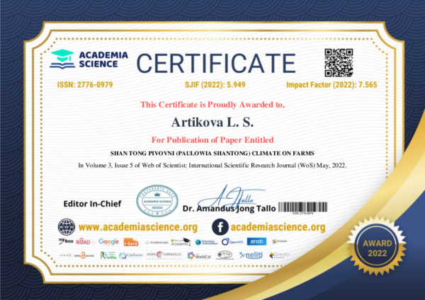 (PDF) WOS Certificate 104 1 | Dilnoza Azimova - Academia.edu