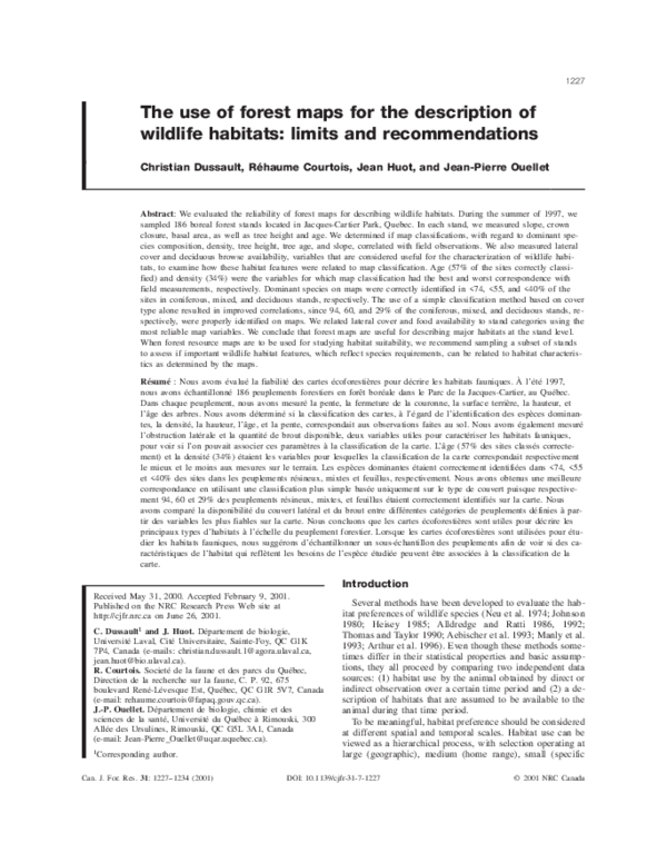 (PDF) The use of forest maps for the description of wildlife habitats ...