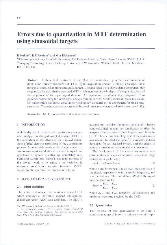 (PDF) Errors due to quantization in MTF determination using sinusoidal targets