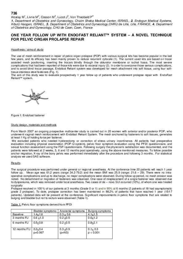 (PDF) EndoFast Reliant™ System – A Novel Technique for Pelvic Organ Prolapse Repair