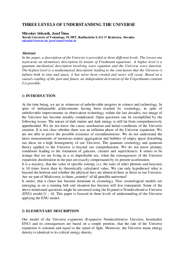 (PDF) Three Levels of Understanding the Universe