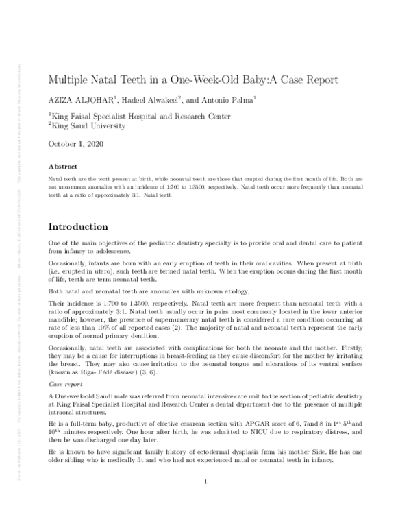 (PDF) Multiple Natal Teeth in a One-Week-Old Baby:A Case Report
