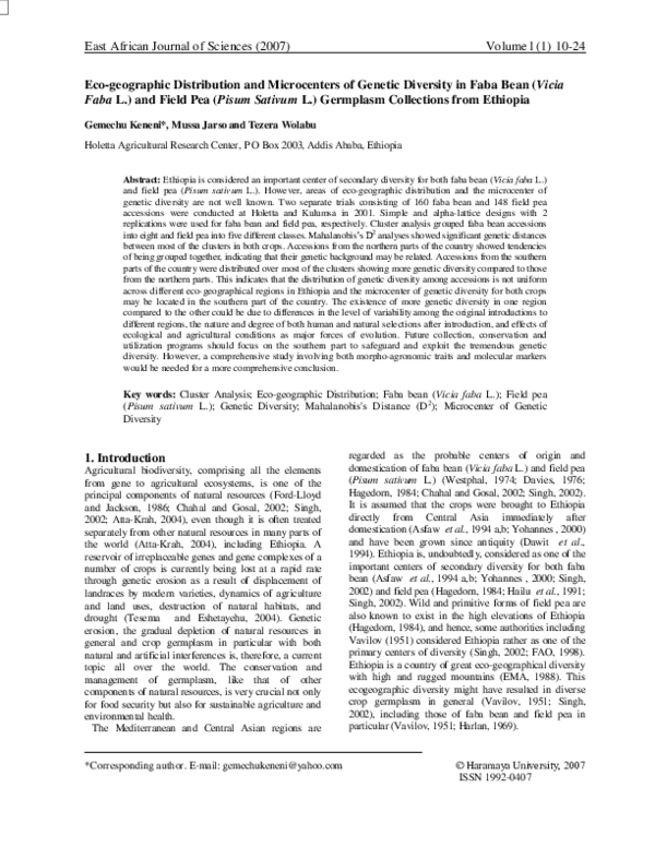 (PDF) Eco-geographic Distribution and Microcenters of Genetic Diversity in Faba Bean ( Vica Faba ...