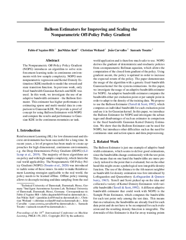 (PDF) Balloon Estimators for Improving and Scaling the Nonparametric Off-Policy Policy Gradient