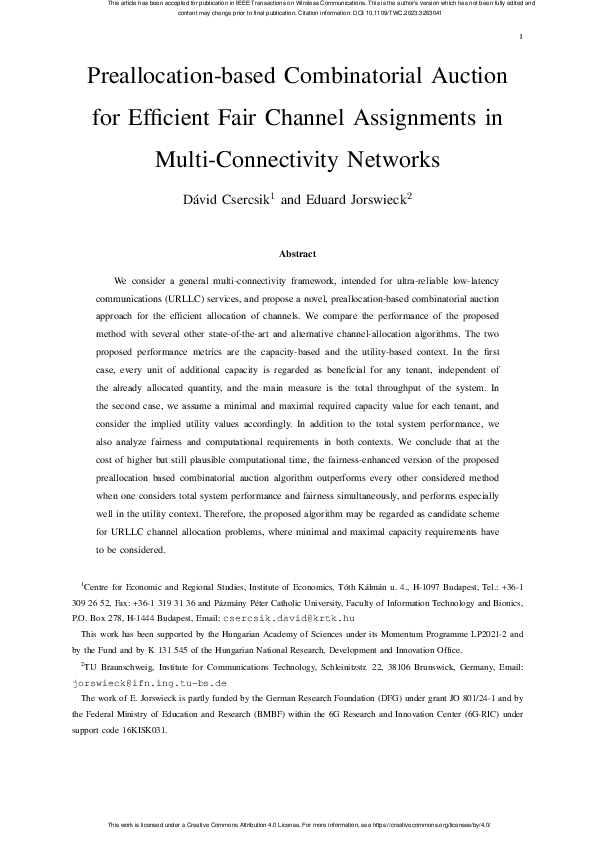 (PDF) Preallocation-based Combinatorial Auction for Efficient Fair Channel Assignments in Multi ...