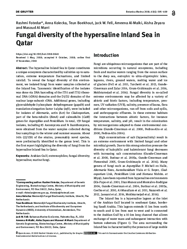 (PDF) Fungal diversity of the hypersaline Inland Sea in Qatar