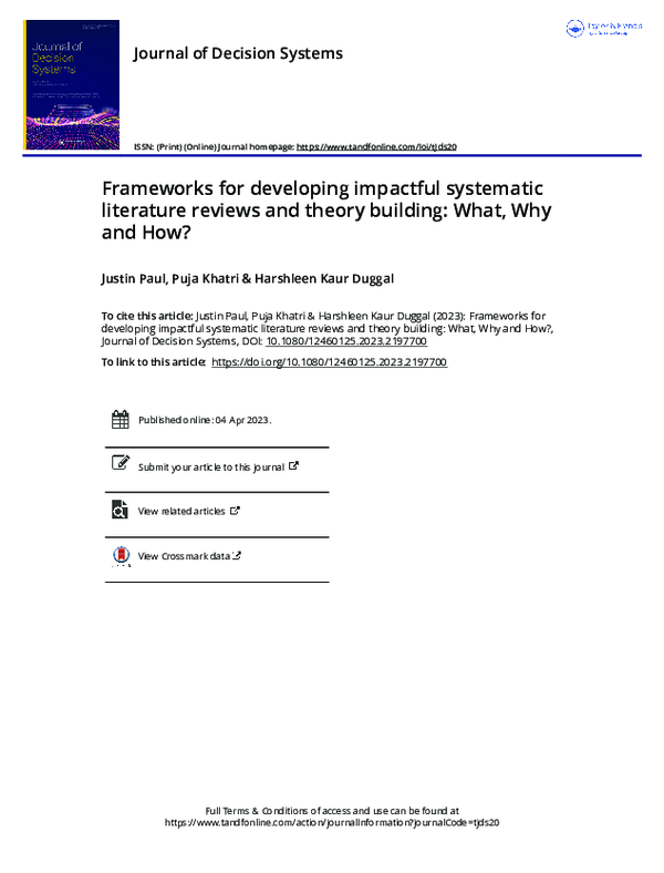 (PDF) Frameworks for developing impactful systematic literature reviews ...