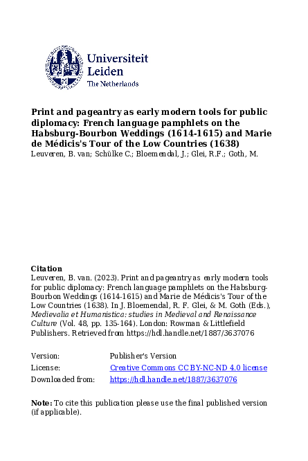 (PDF) Bram van Leuveren, 'Print and Pageantry as Tools for Early Modern ...
