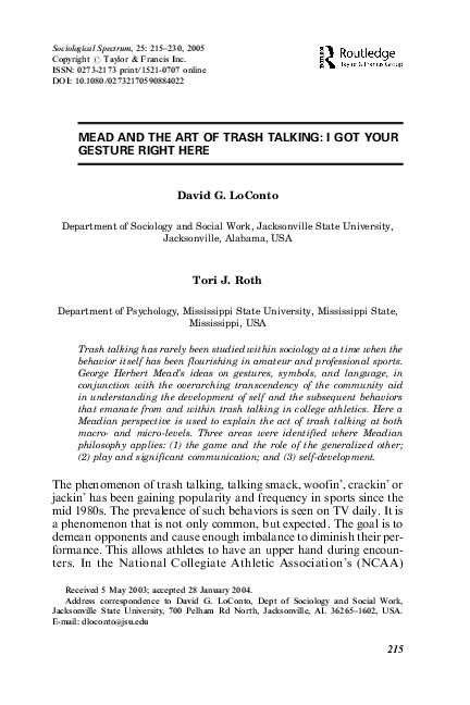 (PDF) Mead and the Art of Trash Talking: I Got Your Gesture Right Here