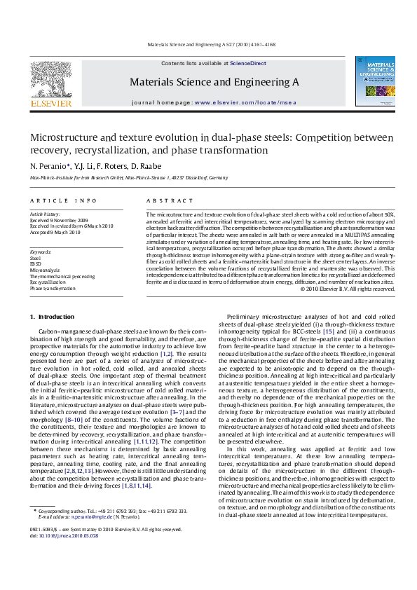 Pdf Microstructure Evolution During Recrystallization In Dual Phase